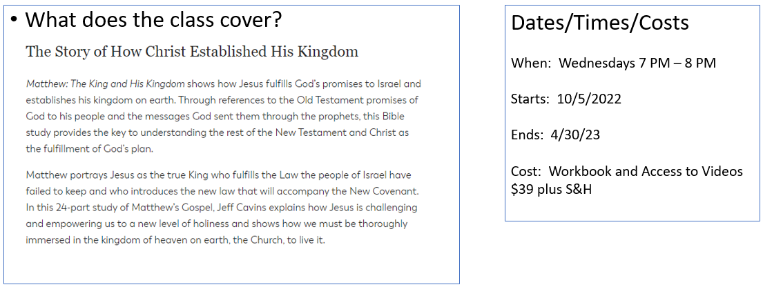 Matthew - What Does the Class Cover - Saint Theresa Parish