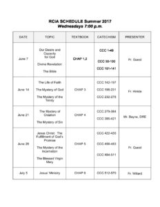 RCIA SCHEDULE Summer 2017 Updated - Saint Theresa Parish